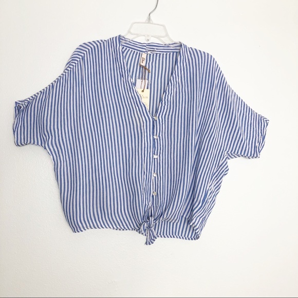 Elan | Tops | Elan Striped Tie Front Top Button Down Short Sleeve ...